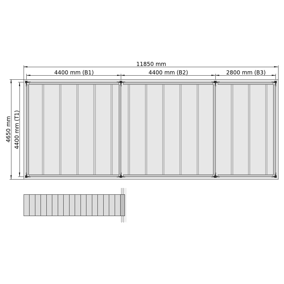 Lagerbühnen LBX 8000 Rechteck, 3 Felder, B: 11.850 mm
